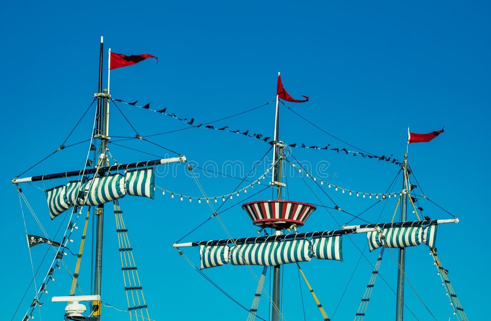 Pirates Sails and Flags on the Top of the Ship Stock Image - Image of ...