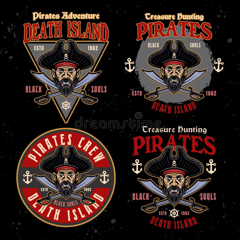 Pirates Set of Vector Emblems. Illustration in Colorful Style on Dark ...