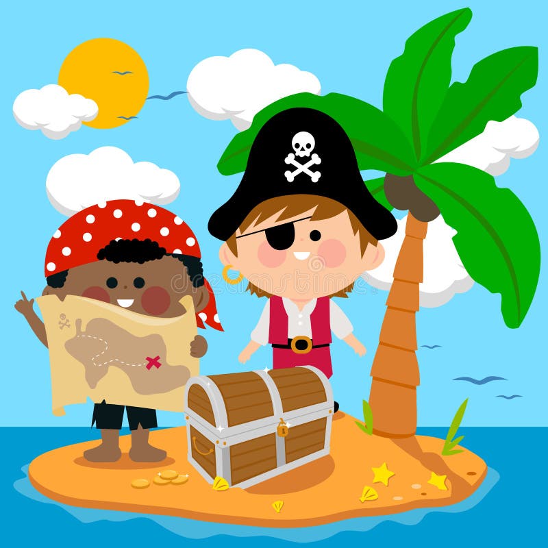 Vectoriel Pirate Enfants Avec Carte à La Recherche De Coffre Au Trésor ...