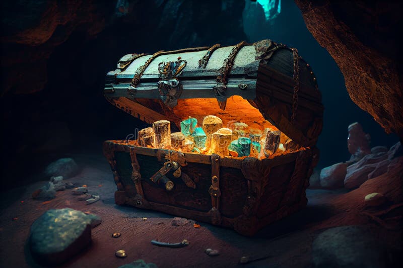 Pirates Treasure Chest in Cave.generative Ai Stock Illustration ...