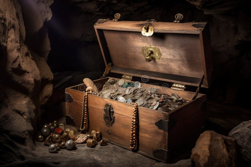Pirates Treasure Chest in Cave. Generative AI Stock Illustration ...