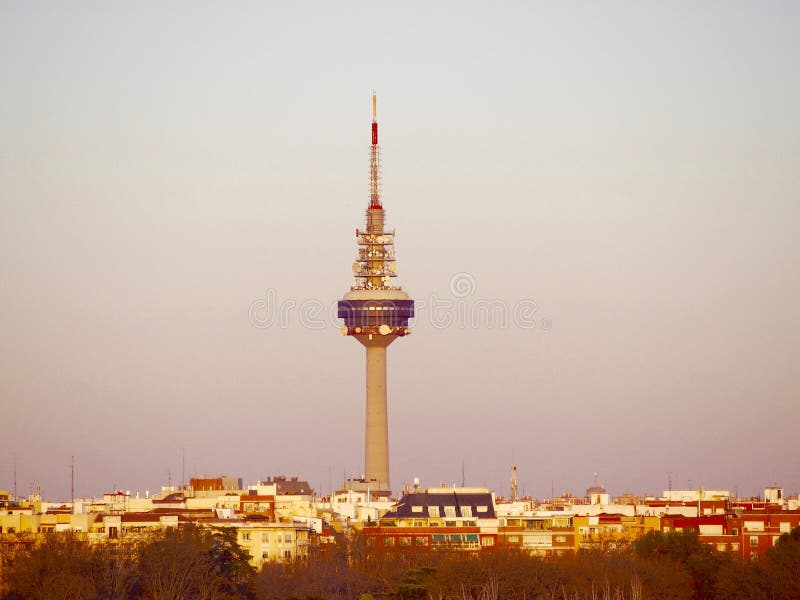 Piruli tower in Madrid stock photo. Image of broadcast - 96735806