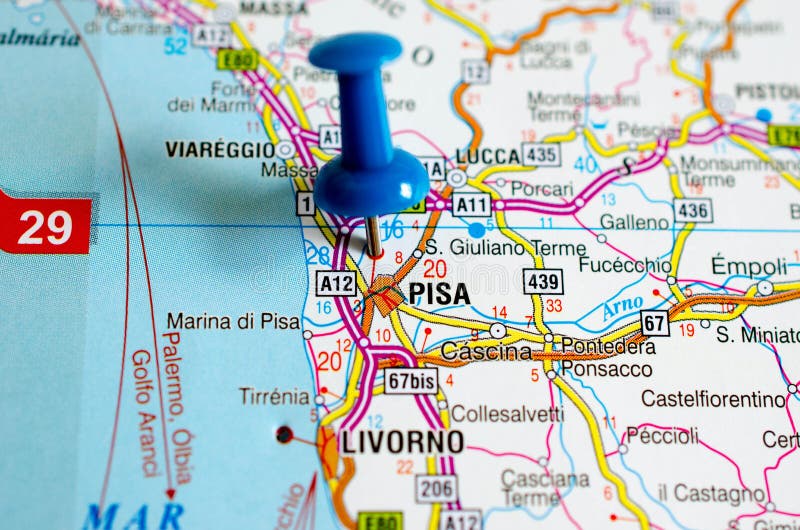 Pisa en mapa imagen de archivo. Imagen de contacto, atlas - 122929637