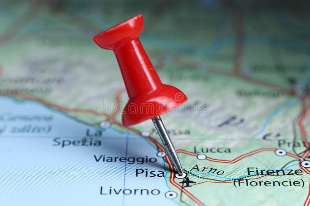 Pisa, Italy pin on map stock image. Image of east, destination - 367559681