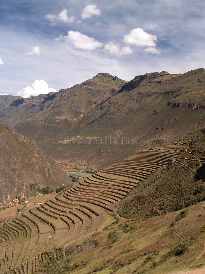 Pisac, Peruvian Terraced Lands Stock Image - Image of cliff, terraced ...