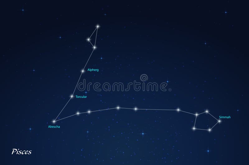 Pisces Constellation with Star Names in Night Sky Stock Illustration ...