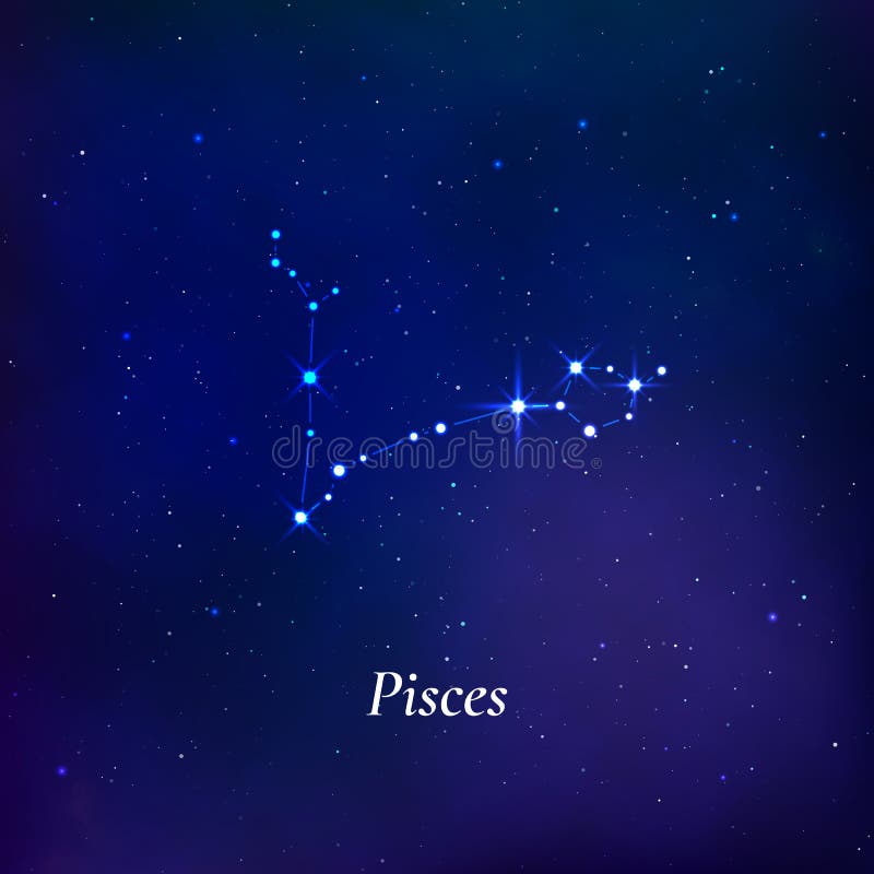 Pisces Sign. Stars Map of Zodiac Constellation on Dark Blue Background ...