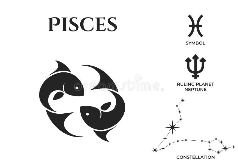 Pisces Zodiac Sign, Constellation and Mars Ruling Planet Symbol ...