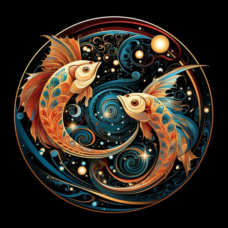 Pisces Zodiac Sign Digital Design Stock Illustration - Illustration of ...