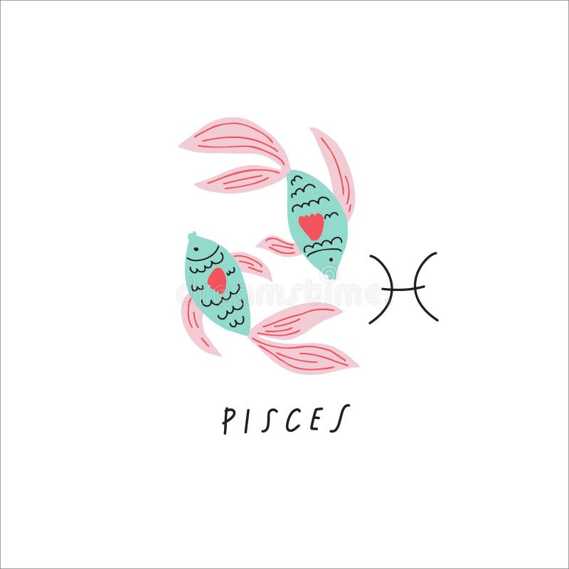 Pisces Zodiac Sign Icon. Stylized Vector Drawing Stock Vector ...
