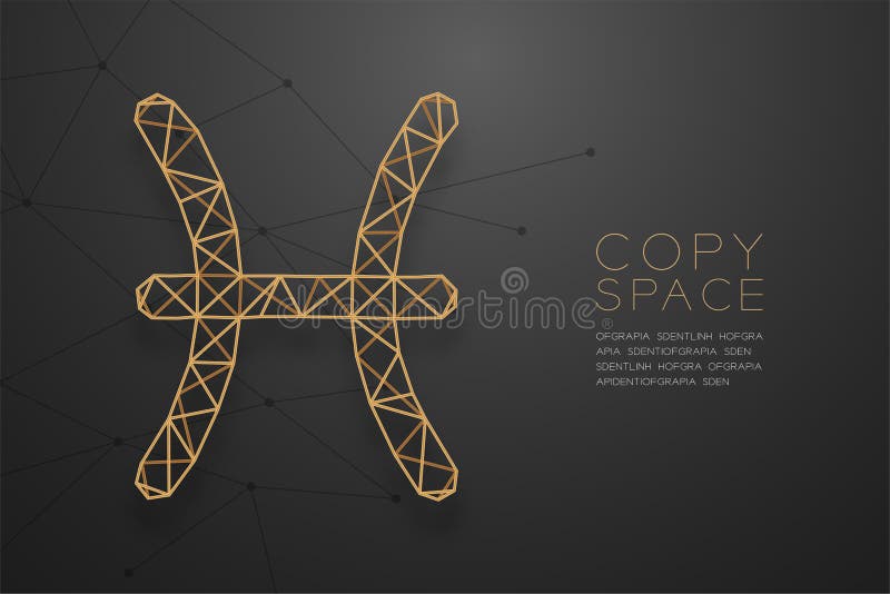 Pisces Zodiac Sign Wireframe Polygon Golden Frame Structure, for Stock ...