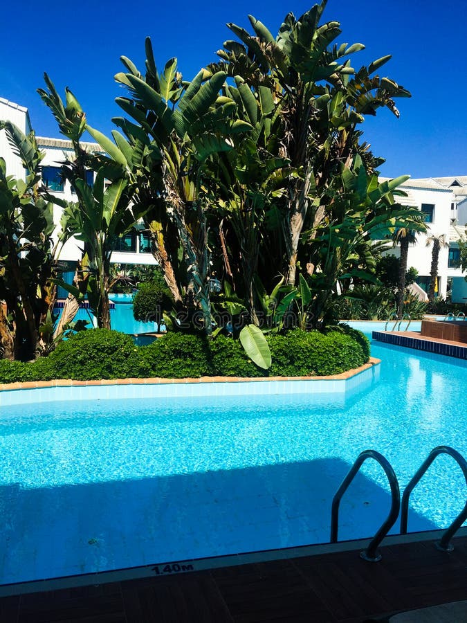 Piscina con agua azul foto de archivo. Imagen de hotel - 128244976