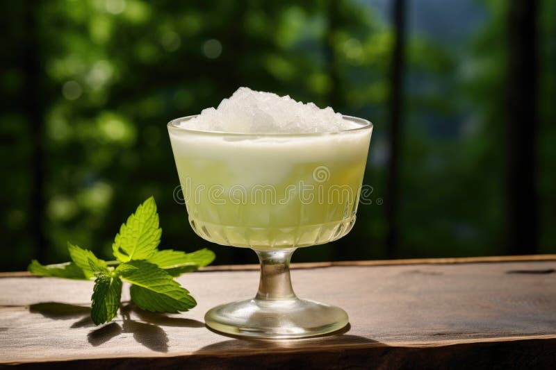 Pisco Cocktail in Glass with Mint and Ice Outdoors Stock Illustration ...