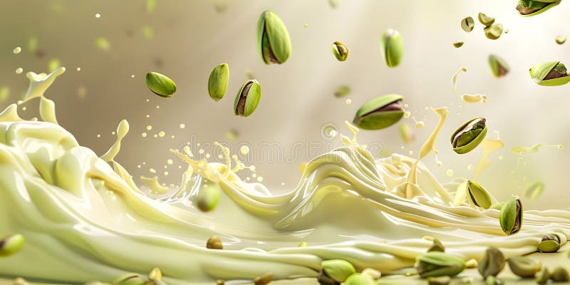 Pistachio Falling on a Layer of White Hot Chocolate Background - Ai ...