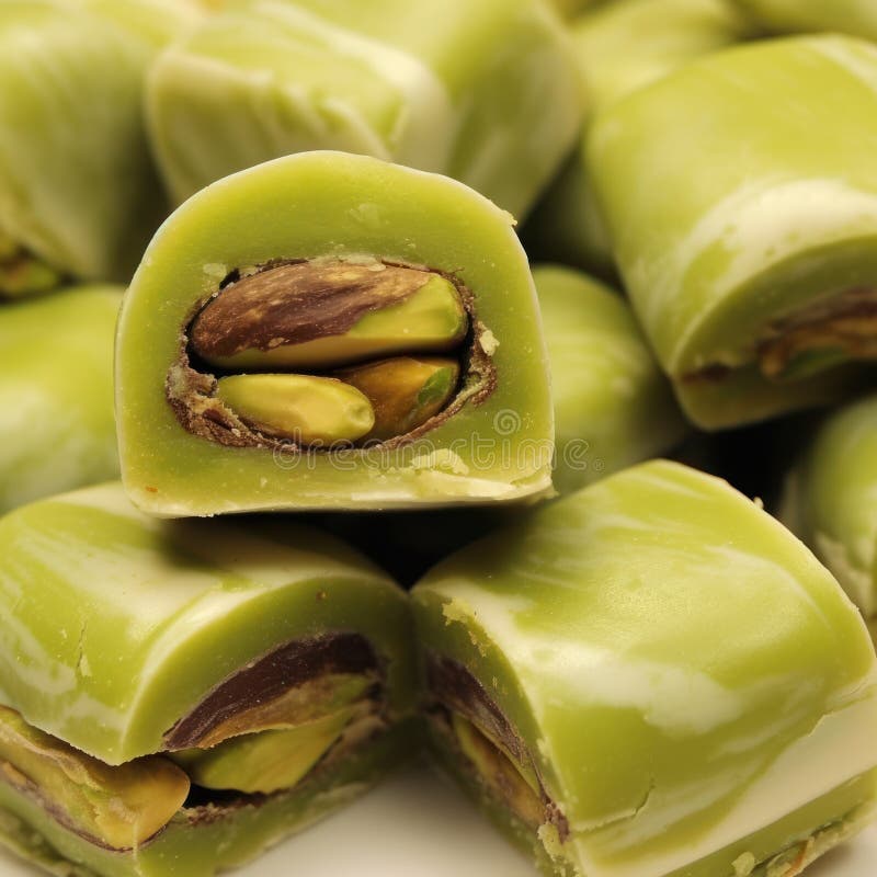 Pistachio Nut Candy, Green Hard Shell with Inner Nuts Stock ...