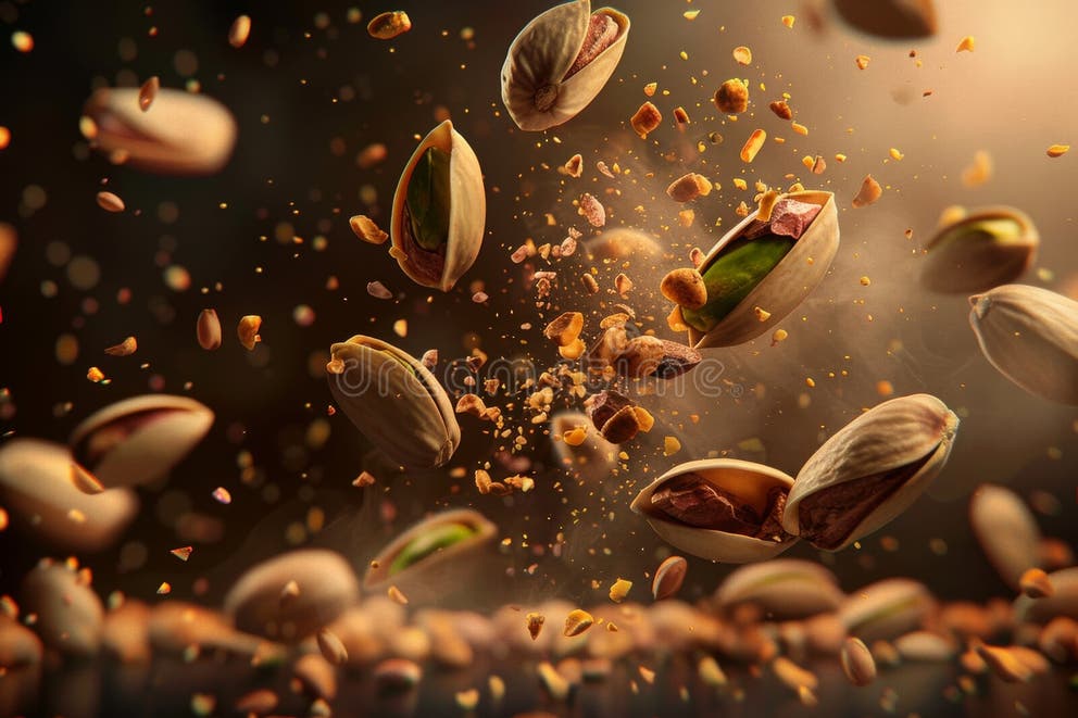Pistachio Nuts Fall from the Air. Generative AI. Stock Illustration ...