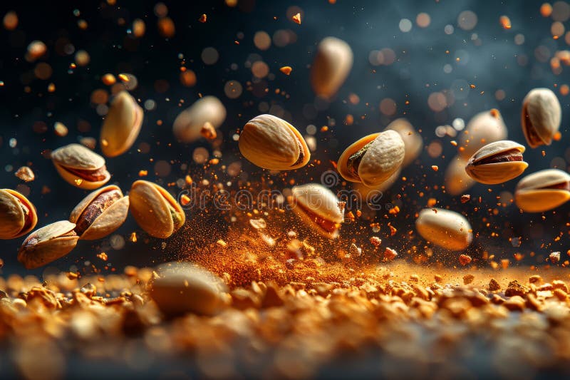 Pistachio Nuts Fall from the Air. Generative AI. Stock Illustration ...