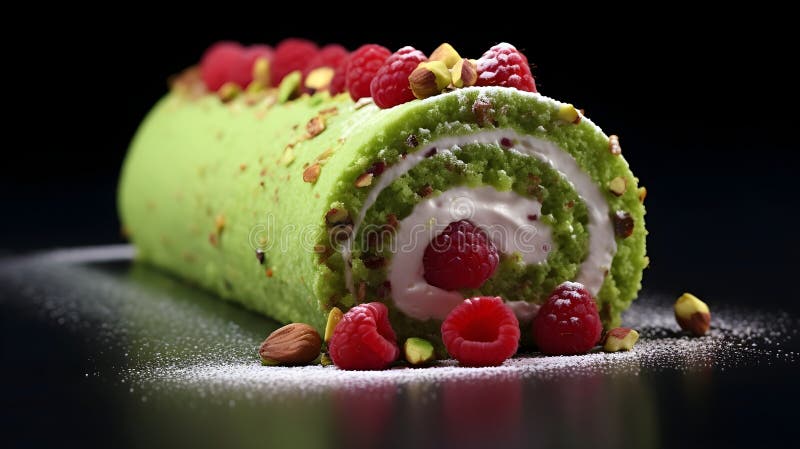 Pistachio Raspberry Roulade, a Visually Intricate Rolled Cake Stock ...