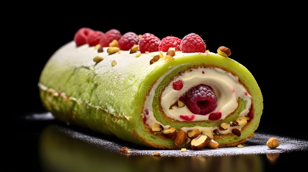 Pistachio Raspberry Roulade, a Visually Intricate Rolled Cake Stock ...
