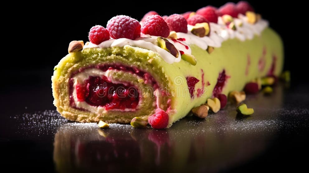 Pistachio Raspberry Roulade, a Visually Intricate Rolled Cake Stock ...