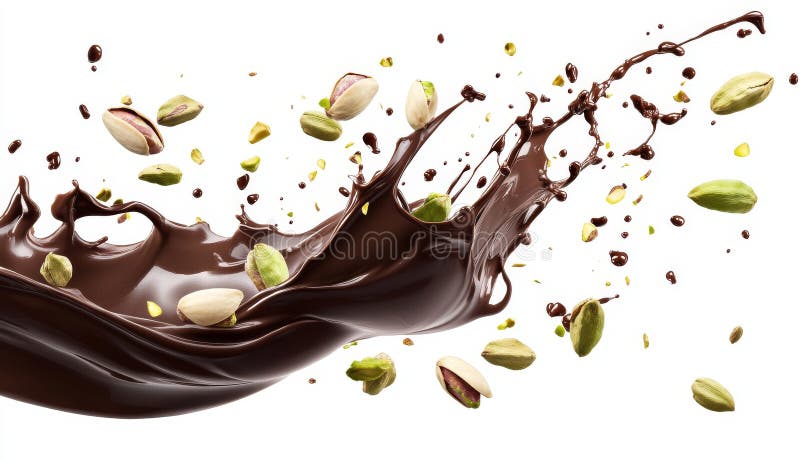 Pistachios Falling into a Chocolate Splash. Generative AI. Stock ...