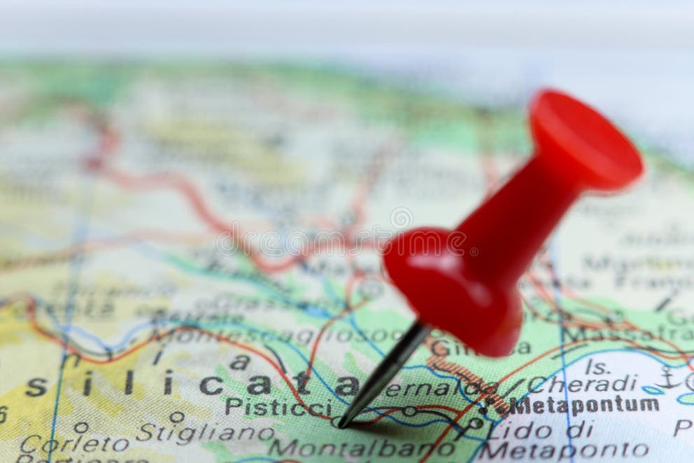 Pisticci, Italy pin on map stock image. Image of paper - 368119373