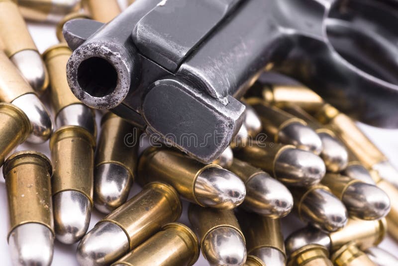 Pistol and bullets stock photo. Image of barrel, metal - 13761622