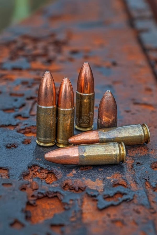 Pistol Bullets on Rusty Surface Stock Image - Image of casings ...