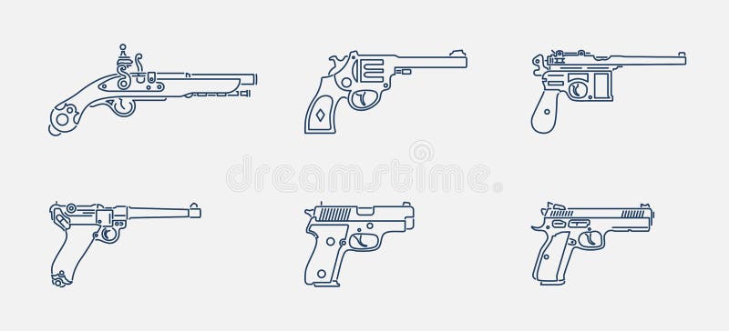 Pistol Evolution Outline Vector Icon Set Stock Vector - Illustration of history, flat: 181307413