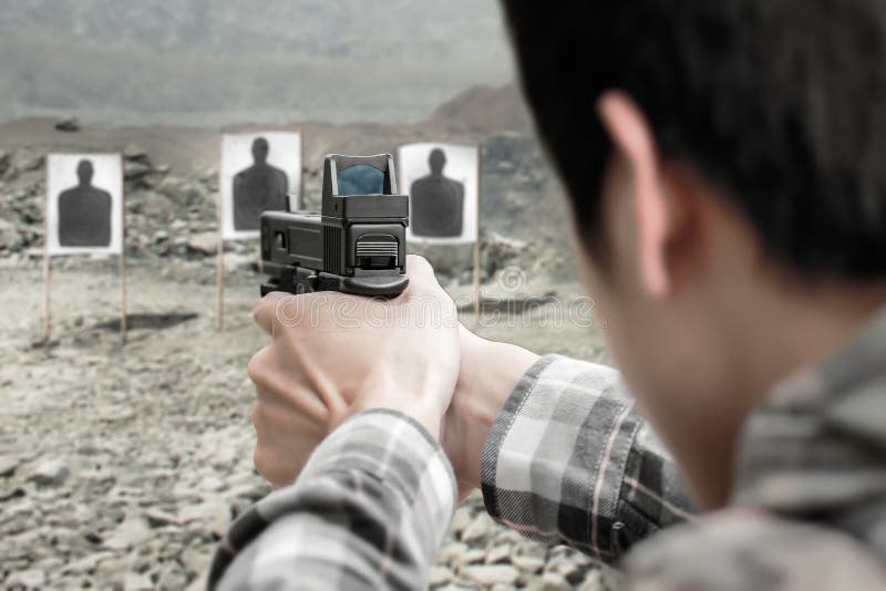 Pistol Handgun Weapon in Shooter Hand Stock Image - Image of black ...