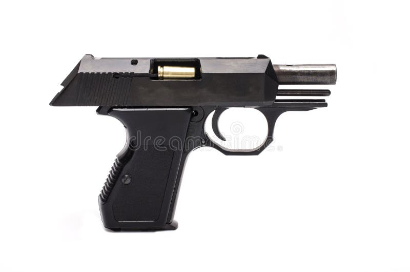 Pistol with Open Slide Isolated on White Stock Image - Image of hand ...
