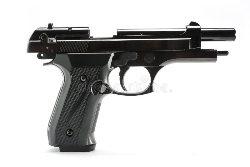 Pistol with Open Slide Isolated on White Stock Photo - Image of white ...