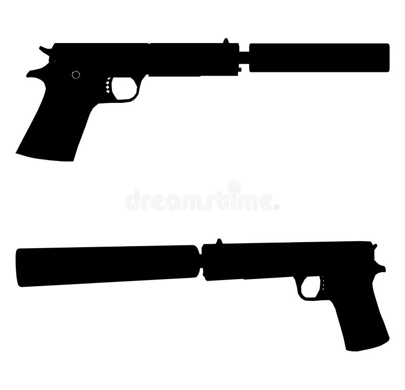 Pistol with Silencer Vector 01 Stock Vector - Illustration of silencer ...
