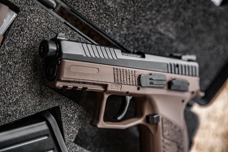 Pistol on the Table in Case Stock Image - Image of automatic, black ...