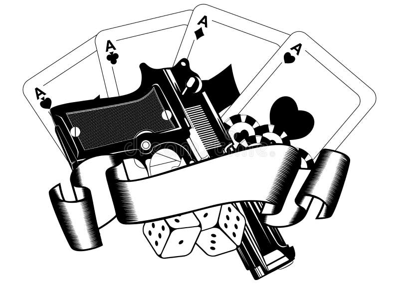 Pistols and playing cards stock vector. Illustration of vector - 69247629