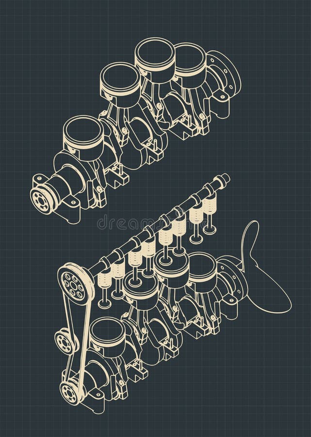 Piston Group with Crankshaft Blueprints Stock Vector - Illustration of ...