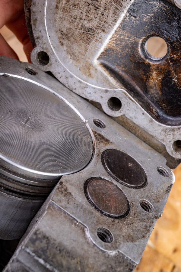 Piston of an Internal Combustion Engine in a Cut Aluminum Cylinder ...
