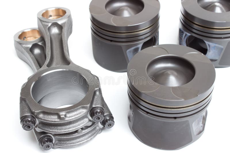 Piston Rod and Two Petrol or Diesel Engine are Isolated on a White ...