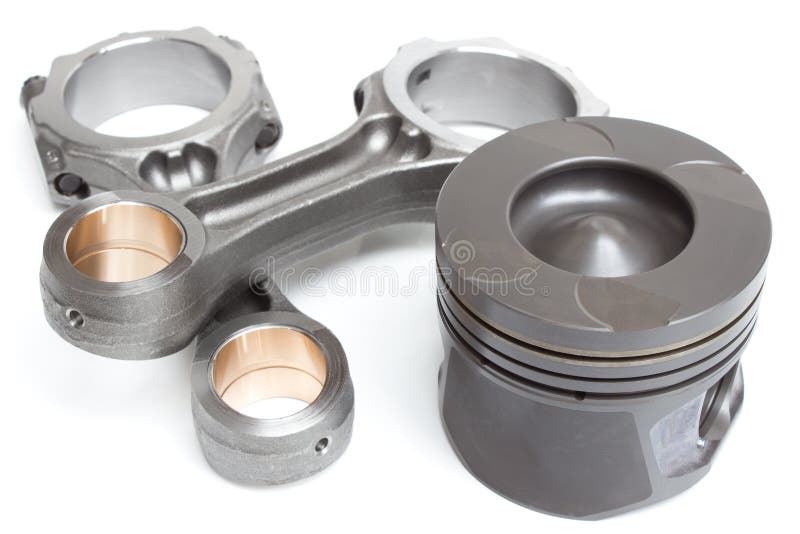 Piston Rod and Two Petrol or Diesel Engine are Isolated on a White ...