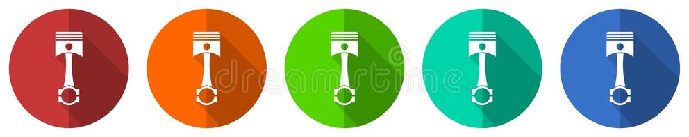 Piston Vector Icon Set, Red, Blue, Green and Orange Flat Design Web ...