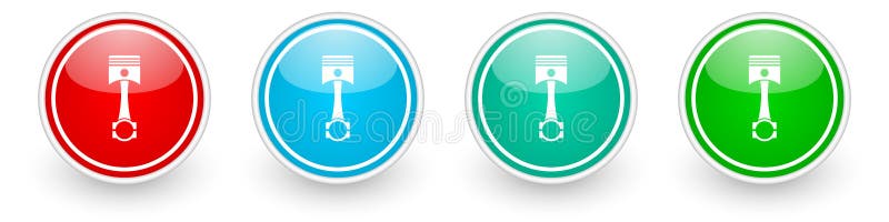 Piston Vector Icons, Colorful Glossy Buttons on White Stock Vector ...