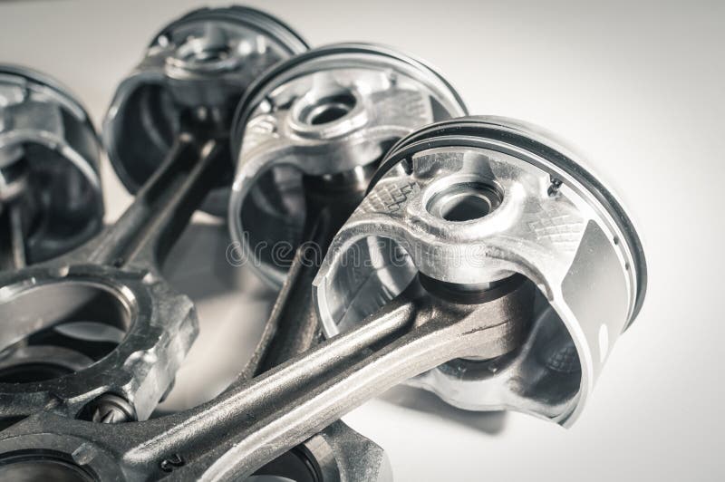 Pistons with Connecting Rod Engine Car on White Background. Close Up ...