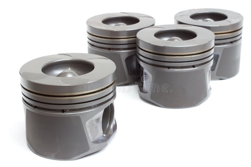 Piston Rod and Two Petrol or Diesel Engine are Isolated on a White ...