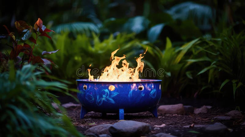 Pit blue real fire stock image. Image of atmosphere - 339926229