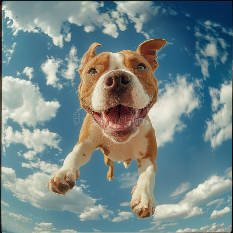 Pit Bull Jumping and Playing on Blue Sky Stock Illustration ...