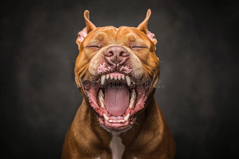 A Pit Bull Terrier Displaying Its Pointed Teeth and Snarling Towards ...