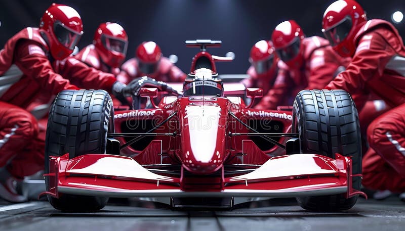 Pit Crew in Action Race Car in Pit Lane, Showcasing Ultimate Teamwork ...