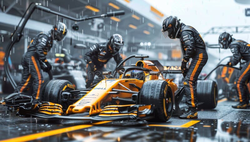 Pit Crew in Action during Race Car Pit Stop, Showcasing Teamwork in ...