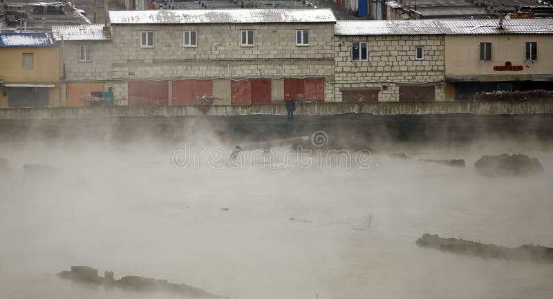 Deep Pit with Waste Hot Water Editorial Stock Image - Image of manual ...