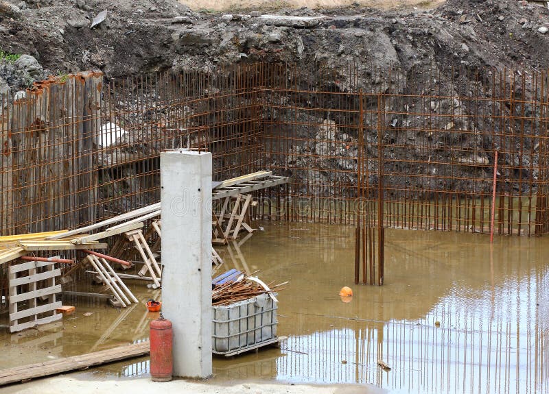 Pit Filled with Water on a Construction Site Stock Photo - Image of ...